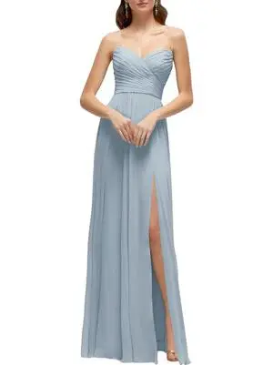 After Six Pleated Strapless Chiffon A-line Gown - Mist