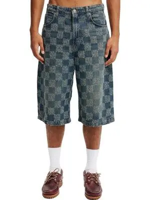 COTTON ON Super Baggy Jorts Check Up Blue
