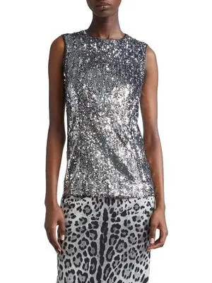Dolce & Gabbana Sequin Sleeveless Top - Argento