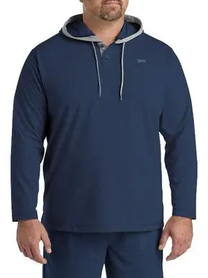 REEBOK Big & Tall French Terry Performance Henley Hoodie - Collegiate Navy