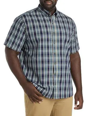 HARBOR BAY BY DXL Big & Tall Easy-care Plaid Sport Shirt - Blue