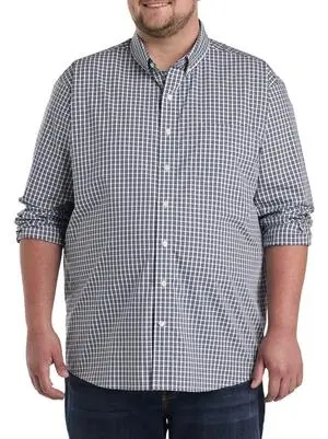OAK HILL BY DXL Big & Tall Check Patterned Sport Shirt - Navy Green
