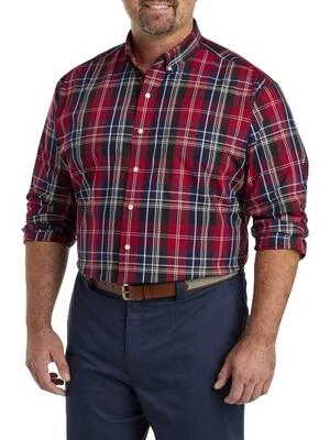 OAK HILL BY DXL Big & Tall Large Plaid Sport Shirt Red