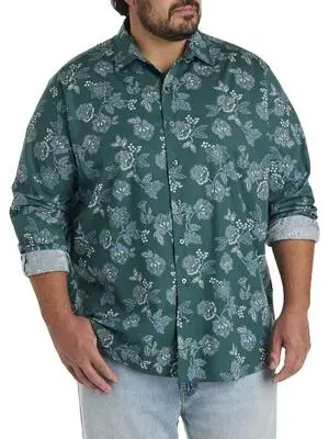SYNRGY BY DXL Big & Tall Rolled-sleeve Floral Print Sport Shirt - Green