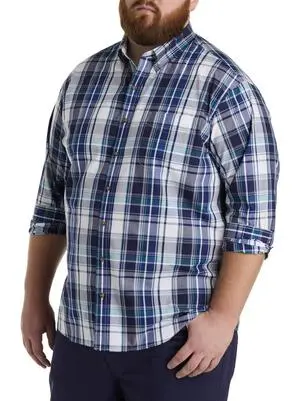 HARBOR BAY BY DXL Big & Tall Tonal Plaid Sport Shirt - Blue Multi