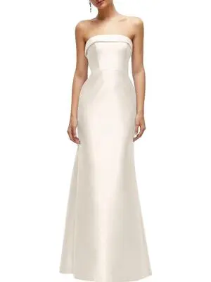 Alfred Sung Strapless Satin Gown - Ivory