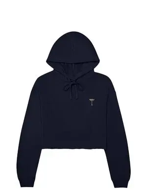 DALIX Cropped Fleece Hoodie - Navy Blue