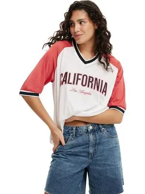 COTTON ON Cotton On Oversized V-Neck Raglan Jersey California  Cloud Dancer
