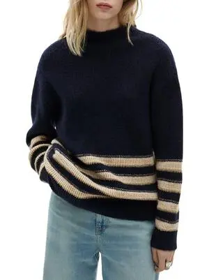 Mango MANGO Perkins Collar Striped Sweater Dark Navy