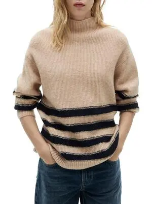 Mango Perkins Collar Striped Sweater - Ecru