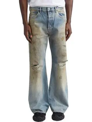 Acne Studios 2021 Penicillin Distressed Wide Leg Jeans - Mid Blue
