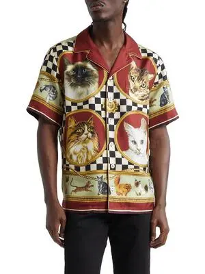 Dolce & Gabbana Cat Print Silk Camp Shirt - Gatti