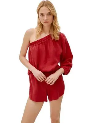 LABECA LONDON Capri Linen One Sleeve Top - Red
