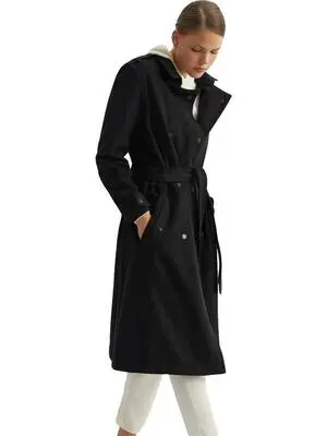 LABECA LONDON Wool Mid-length Trench Coat - Black