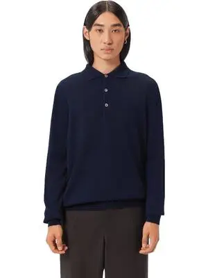 GOBI MONGOLIAN CASHMERE Essential Cashmere Polo Sweater Navy