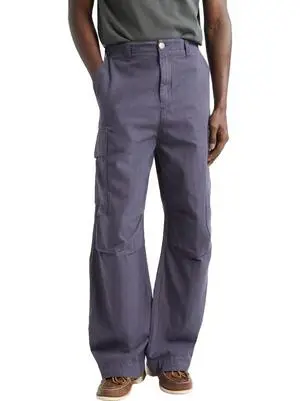 PALMES Cotton Herringbone Cargo Pants - Dark Blue