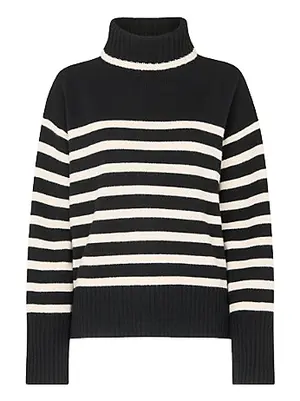 Whistles Stripe-print Roll-neck Wool Jumper - Black