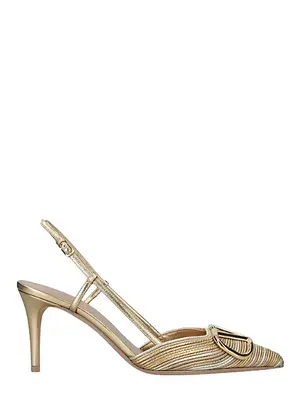 Valentino Garavani VLogo Signature 80 Metallic-Leather Slingback Pumps Gold Comb