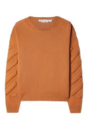Off-White 3d Arrow Diag Knit Crewneck Sweatshirt - Caramel