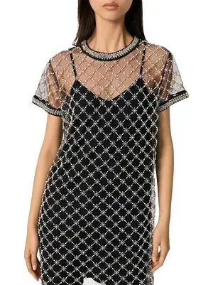 Maje Embroidered Tulle Mini Dress - Black