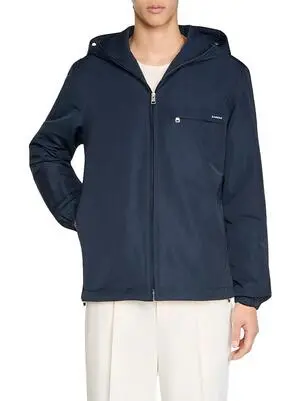 Sandro Regular Fit Nylon Windbreaker - Navy Blue
