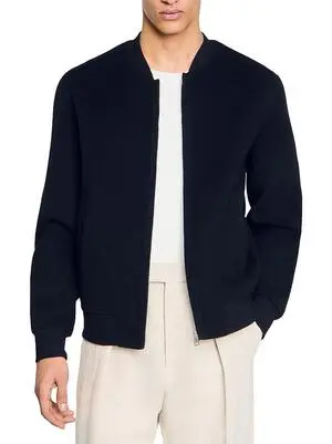 Sandro Double Faced Wool Blend Varsity Jacket - Black
