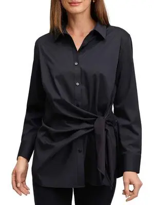 Foxcroft Sabine Side Tie Button-up Shirt - Black