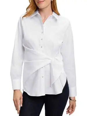 Foxcroft Sabine Side Tie Button-up Shirt - White