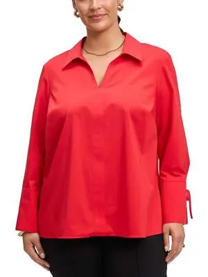 Foxcroft Carla Tie Cuff Popover Top - Simply Red