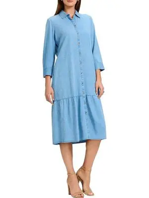 Foxcroft Ivy Long Sleeve Belted Denim Shirtdress - Bleach Wash