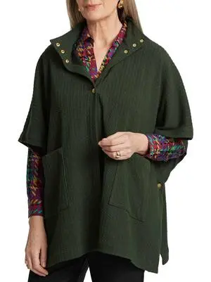 Foxcroft Aspyn Cable Stitch Knit Cape - Dark Green