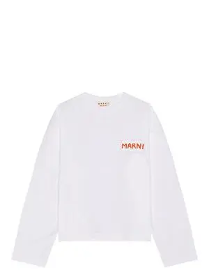 Marni Logo Long Sleeve Tee In White - Lily White