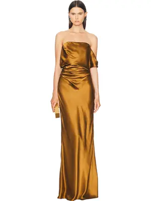 THE SEI Strapless Arm Drape Gown - Umber