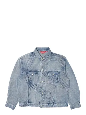 Supreme Logo Denim Trucker Jacket - Blue