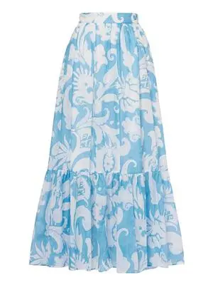 Etro Paisley Cotton Maxi Skirt - Blue