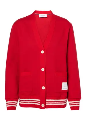 Thom Browne 4-bar Bouclé-trimmed Cotton Cardigan - Red
