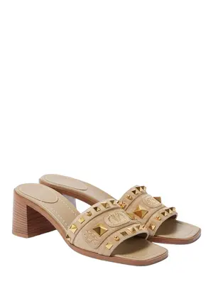 Valentino Garavani Plaster Caster 50 Studded Suede Mules - Beige