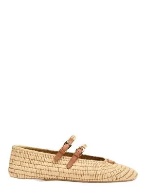 Prada Raffia Mary Jane Ballerina Flats - Beige