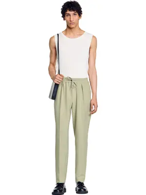 Sandro Elasticated Straight-Leg Trousers Light Kaki.