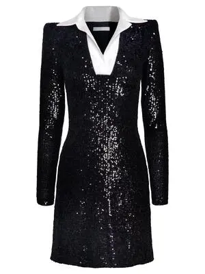 NAEEM KHAN Collared Sequined Midi Dress