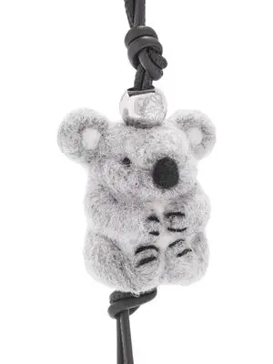 Loewe Koala Charm In Felt And Leather Skin - Light Grey/black