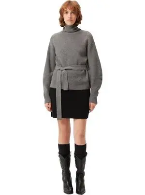 Gobi Cashmere Belted Cashmere Turtleneck Dim Gray
