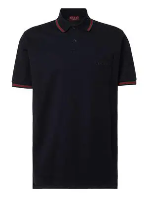 Gucci Double G Cotton-blend Piqué Polo Shirt - Blue