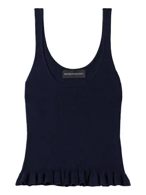 Brandon Maxwell The Phoebe Ruffled Ribbed Cashmere Tank - Blue