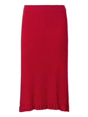 Brandon Maxwell The Grace Asymmetric Ruffled Ribbed Cashmere Midi Skirt - Red