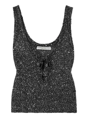 Alessandra Rich Tie-detailed Sequined Knitted Tank - Black
