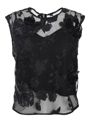 Remain Birger Christensen Mesh Floral Top - Black