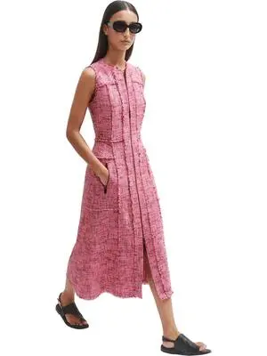 ME+EM Tweed Zip Front Midi Dress - Perfect Pink