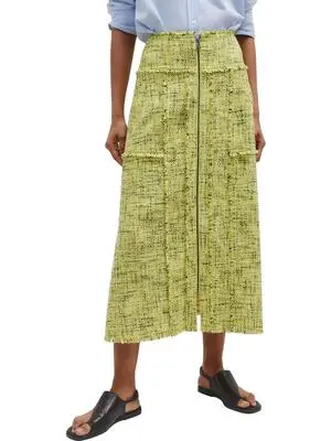 ME+EM Tweed A-line Midi Skirt With Zip - Citrus