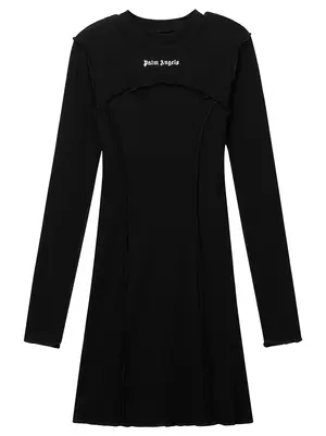Palm Angels Logo Ribbed Mini Dress - Black